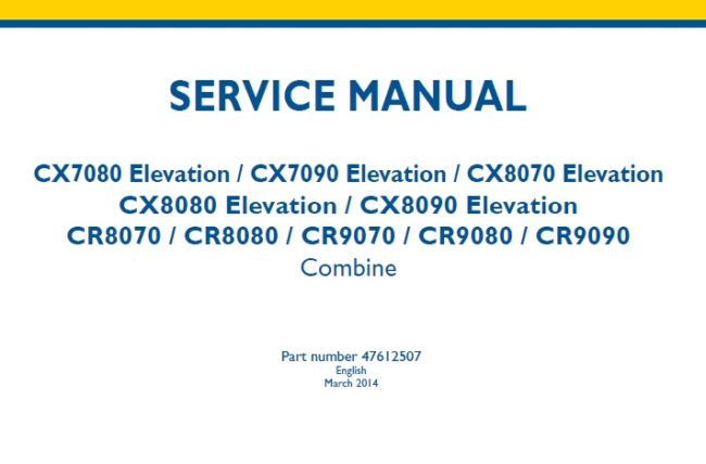 New Holland CX7080 – CR9090 Combine Service Manual