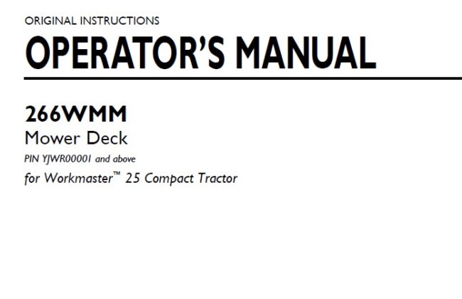 New Holland 266WMM Mower Deck Operator Manual